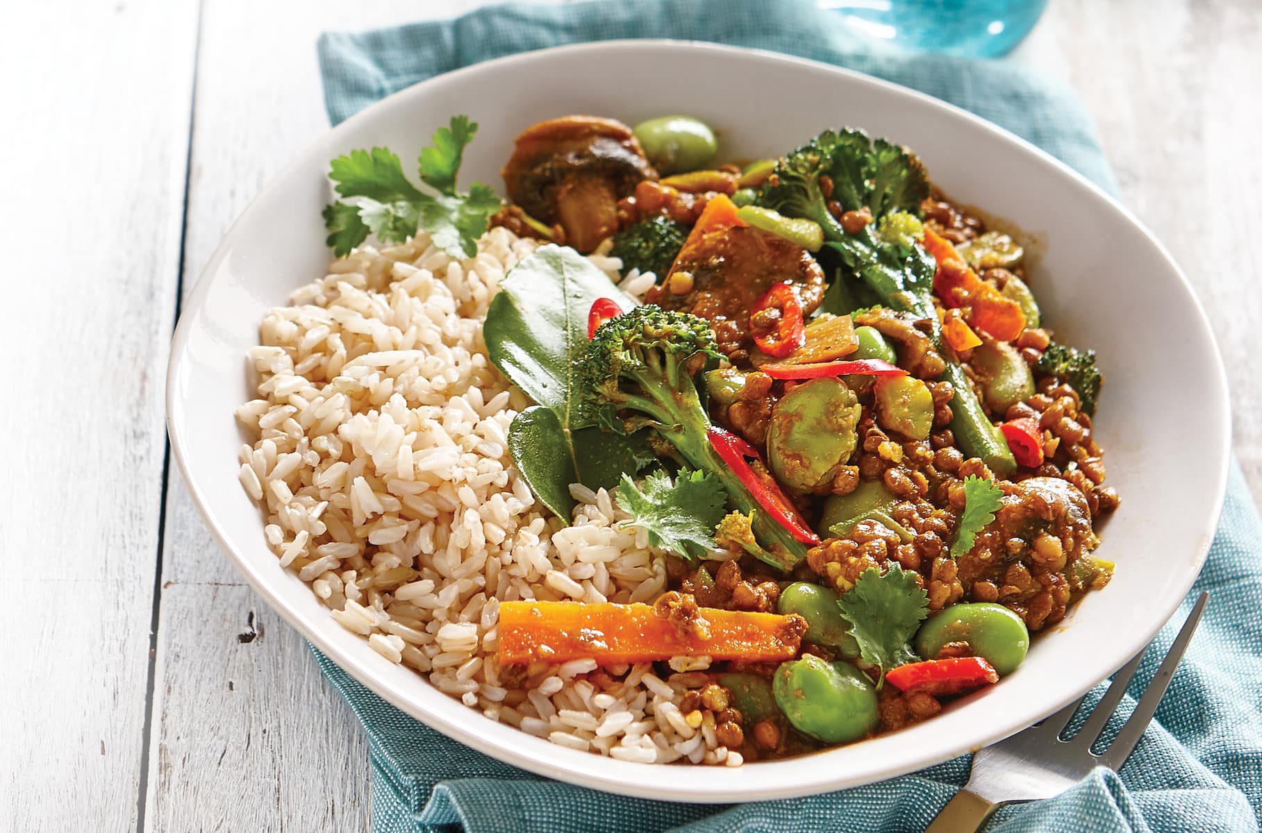 Vege and lentil curry with coconut rice - My Everyday Wellbeing