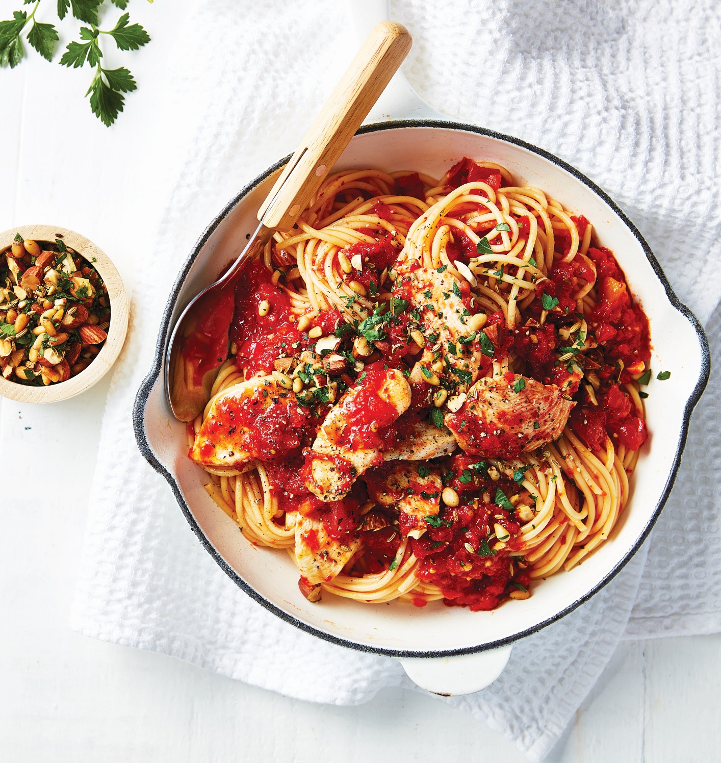 Red pepper pasta with chicken and nut pangrattato - My Everyday Wellbeing